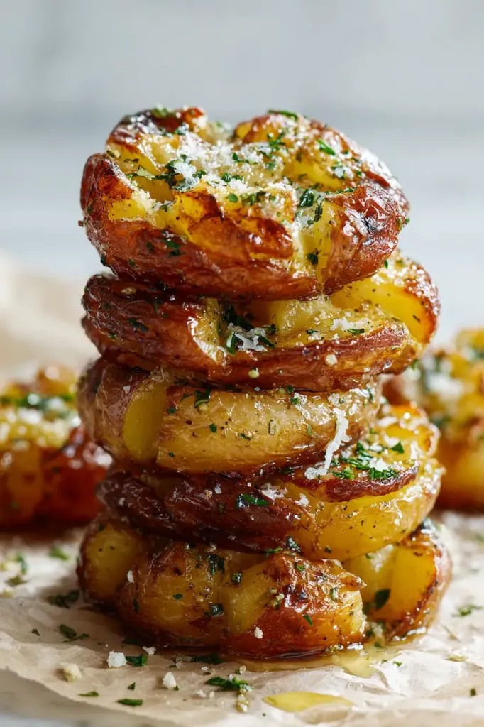 Crispy Garlic Butter Smashed Potatoes (Easy Oven Recipe)